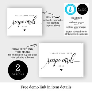 Place Recipe Card Here Sign, Printable, Bridal Shower Sign Template ...