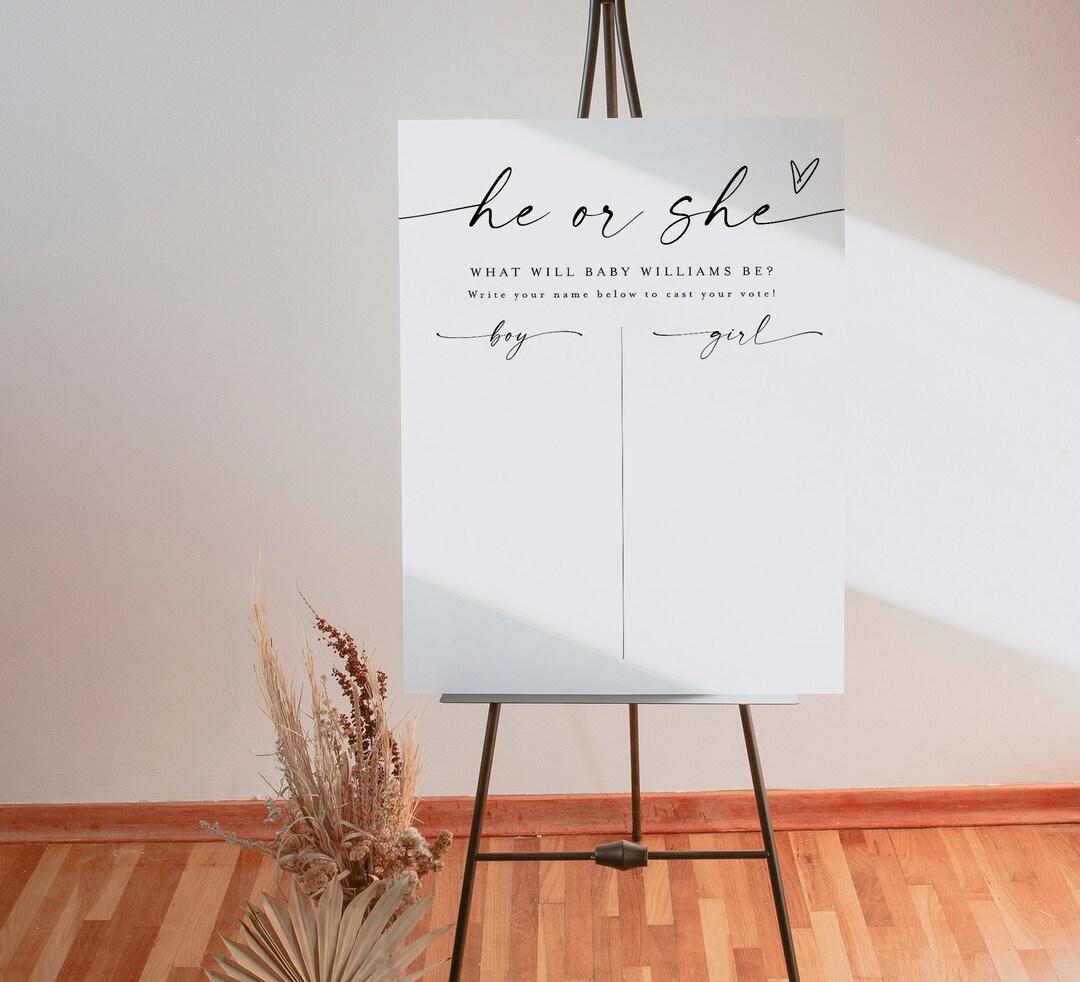 He or She Sign, Gender Guess Board, Boy or Girl Baby Shower Game, What ...