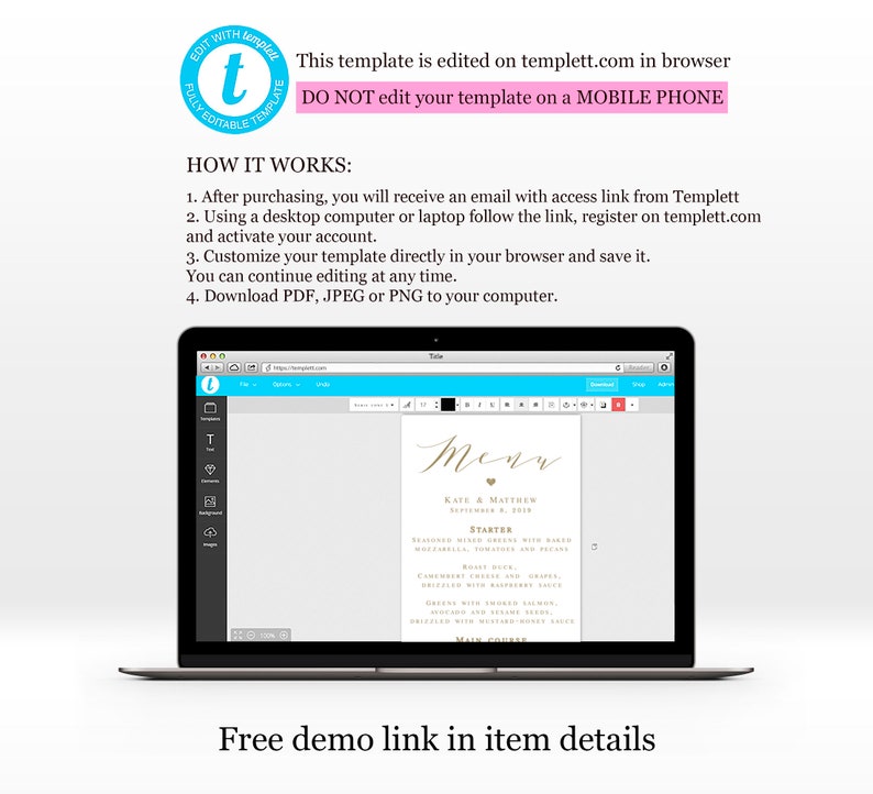 Template Menu Card Formal Wedding Dinner Instant Download - Etsy