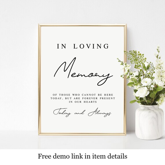 Templett in Loving Memory Sign Template Remembrance Memorial | Etsy
