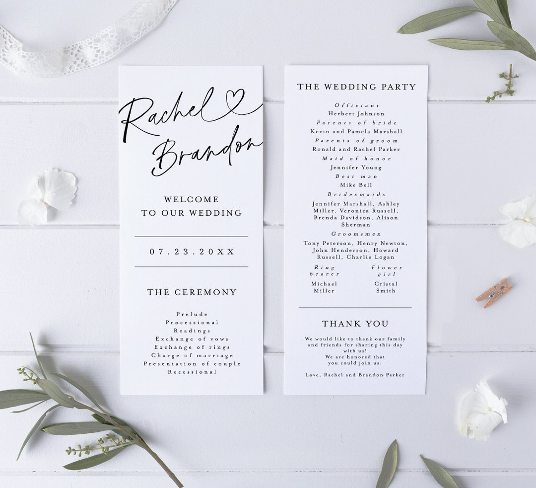 Minimalist Wedding Program Template, Modern Wedding Program, Romantic ...