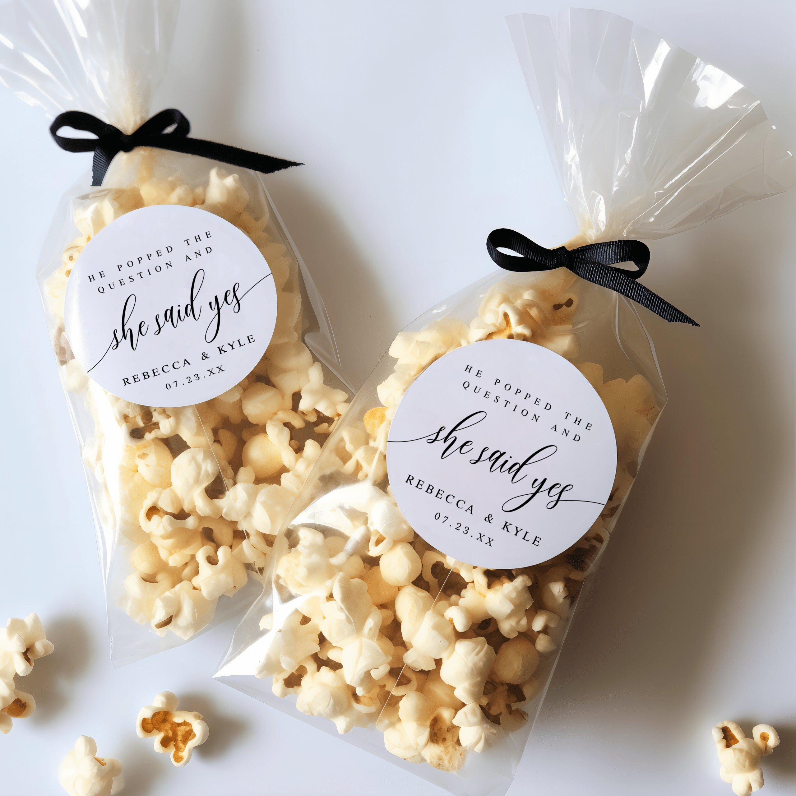 Engagement Popcorn Favor Tag or Sticker, He Popped the Question, She ...