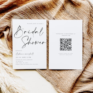 Minimal Bridal Shower Invitation QR Code, Editable Bridal Shower Party ...