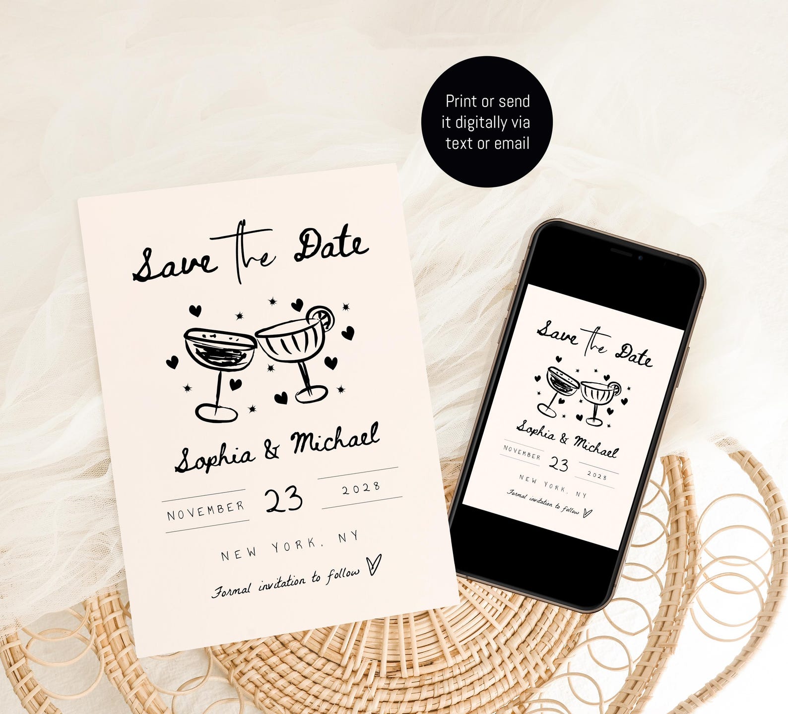 Quirky Save the Date Template, Hand Drawn Wedding Engagement Save the ...