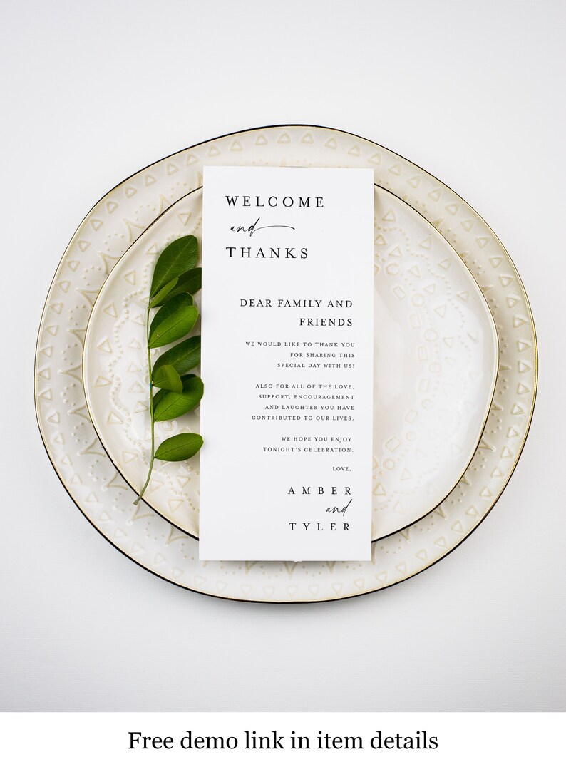 Thank You Place Card, Thank You Table Card, Napkin Note, Place Setting ...