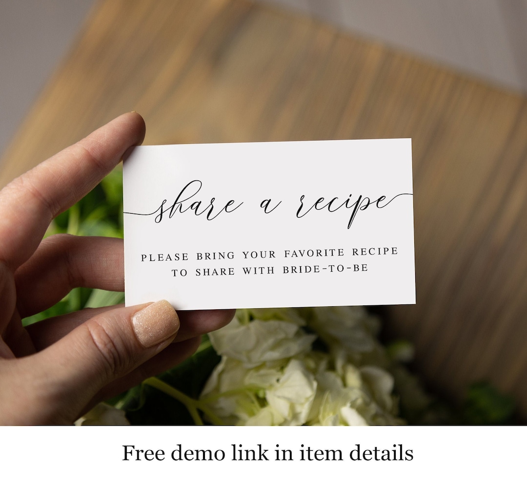Bridal Shower Invitation Insert, Share A Recipe Card, Invite Enclosure ...