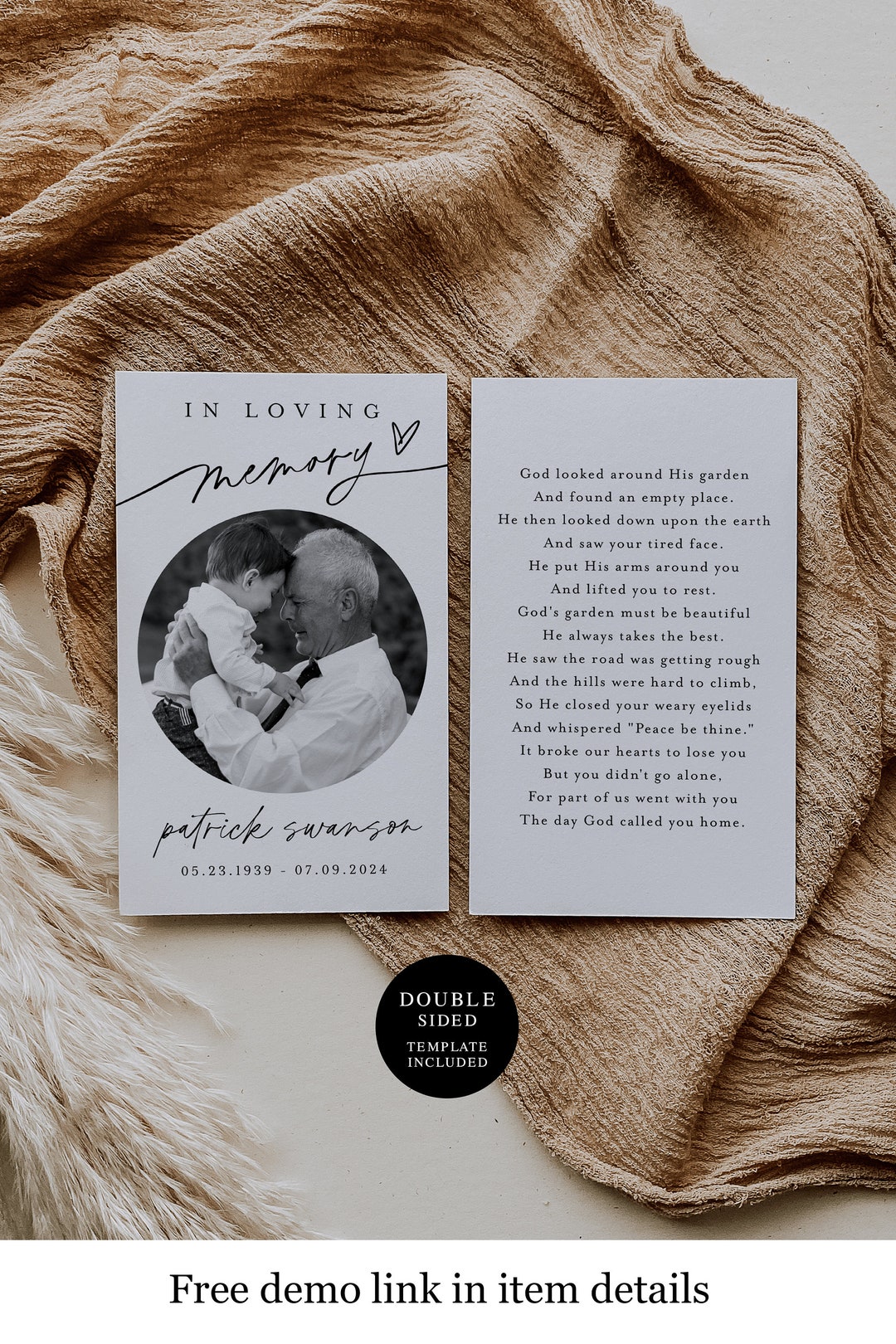 Memorial Prayer Card Template, in Loving Memory Card, Digital Download ...