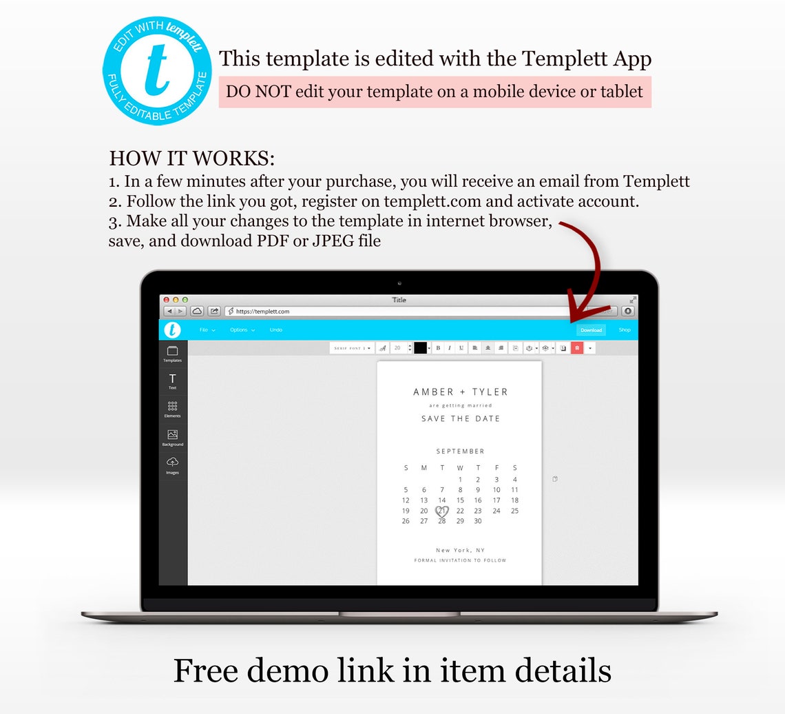 Calendar Save the Date Template Edit With Templett Create | Etsy