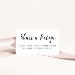 Bridal Shower Invitation Insert, Share A Recipe Card, Invite Enclosure ...