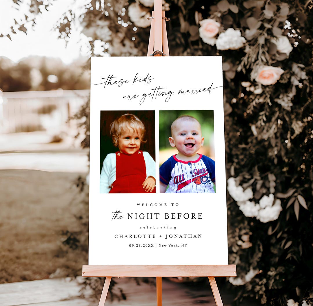 Personalized Wedding Welcome Sign With Childhood Photos: Rehearsal ...