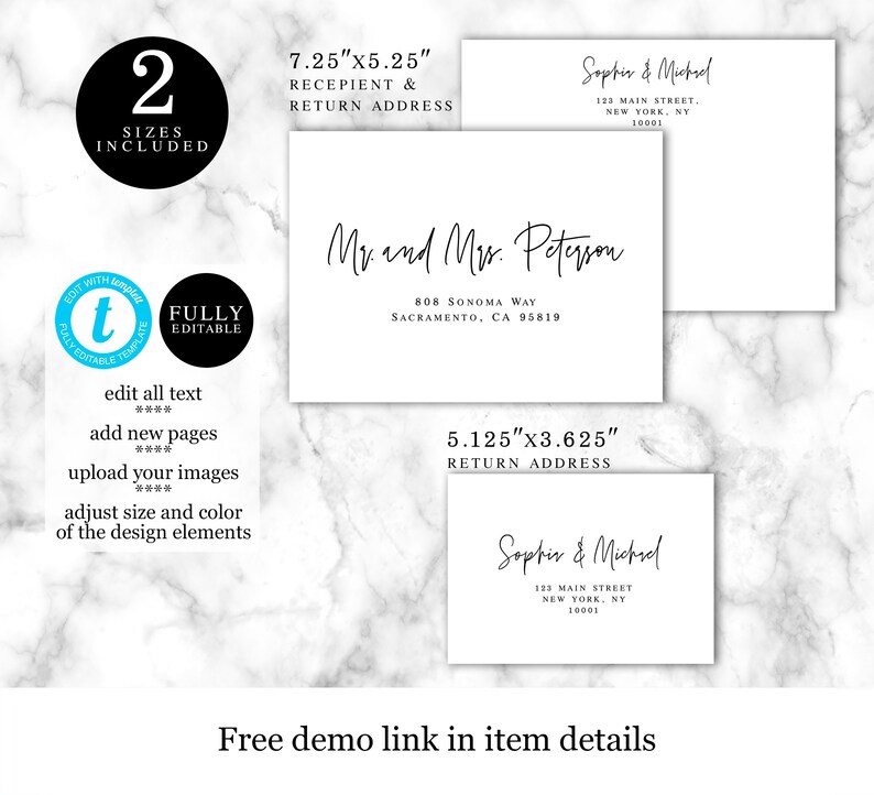 Elegant Wedding Envelope Template With Return Address - Etsy