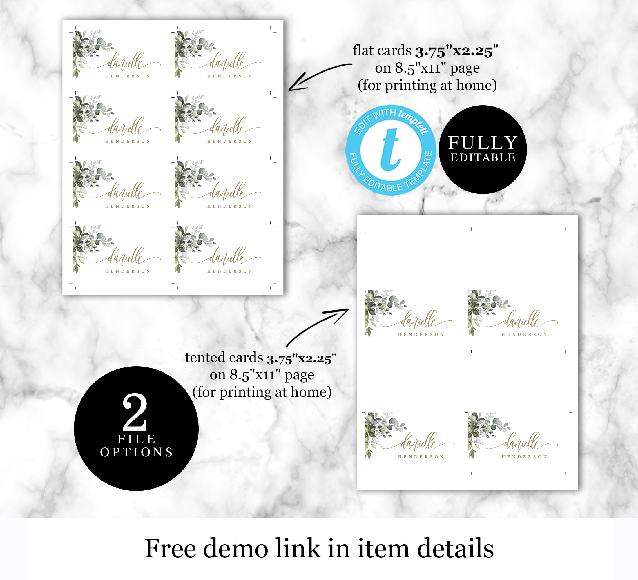 Eucalyptus Greenery Place Cards Template Editable Text Name - Etsy