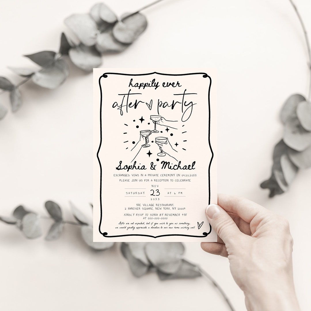 Hand Drawn Happily Ever After Party Invitation, Blush Pink Digital ...