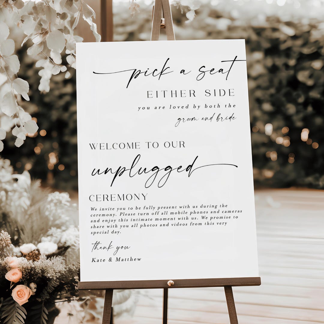 Pick a Seat Wedding Sign, Printed & Shipped Unplugged Ceremony Sign ...