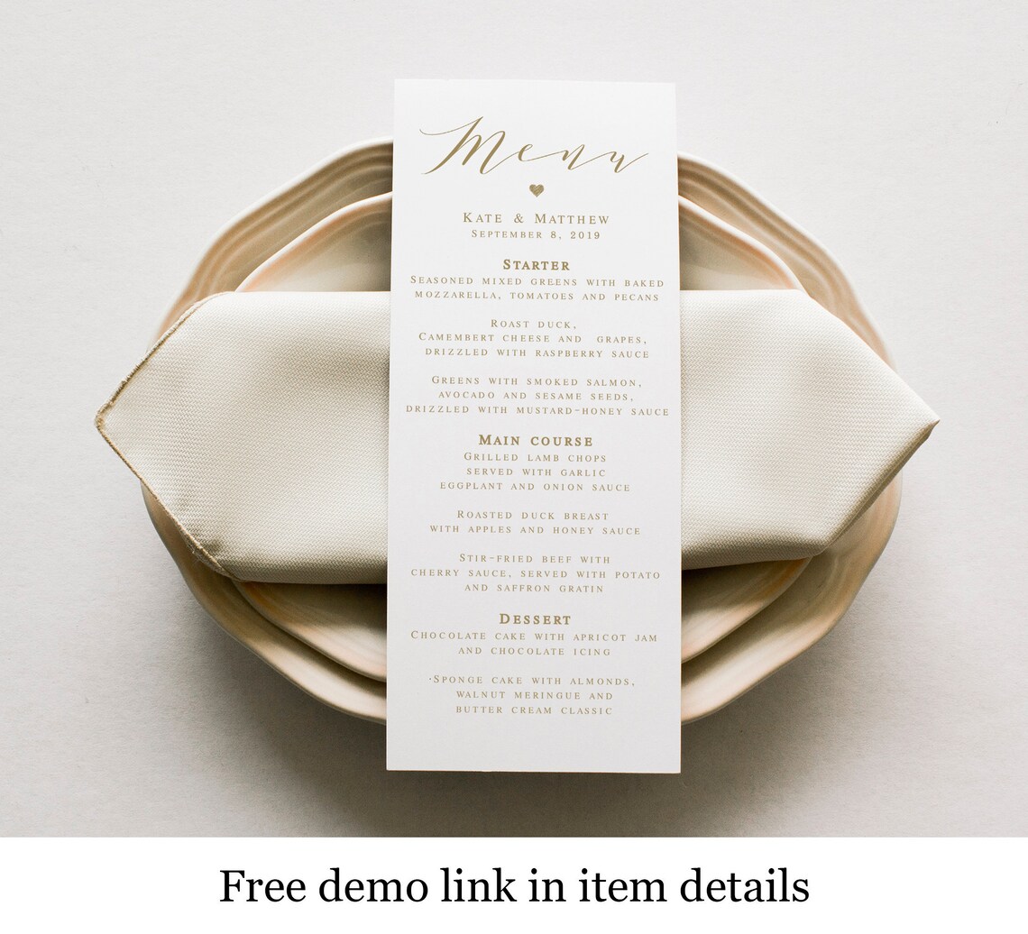 Template Menu Card Formal Wedding Dinner Instant Download - Etsy