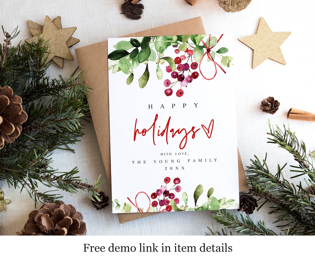 Happy Holidays Card Template, Edit With Templett, Self-editing, Create ...