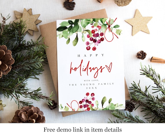 Happy Holidays Card Template Edit With Templett - Etsy