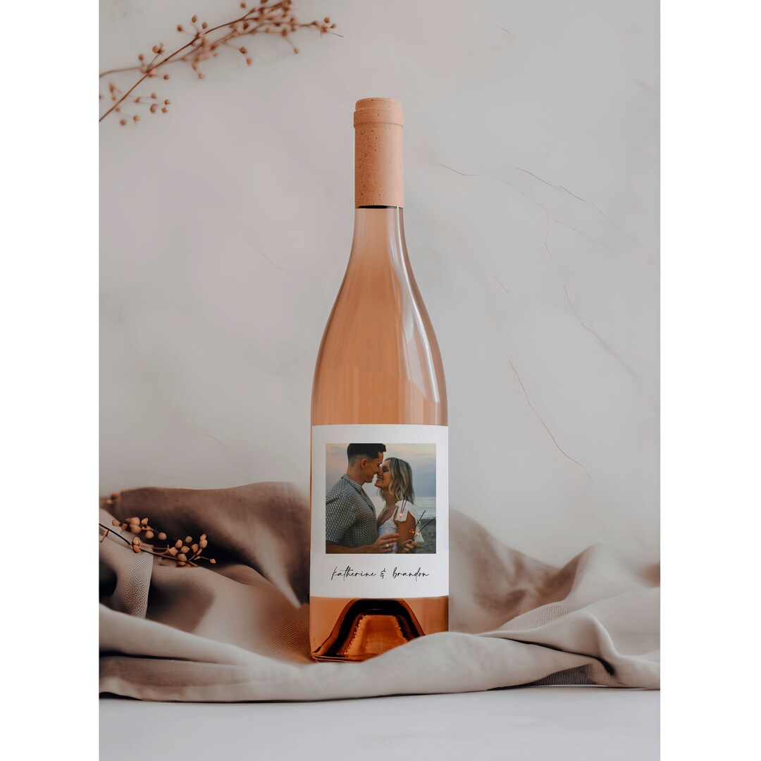 Photo Wine Label, Custom Wine Label Template With Photo, Engagement ...
