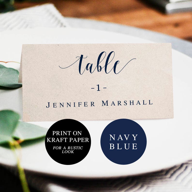 Navy Editable Placecards Navy Place Cards Template Navy Blue Wedding ...