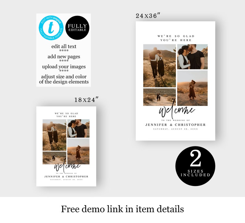 Wedding Welcome Sign Printable Photo Collage Fully Editable - Etsy