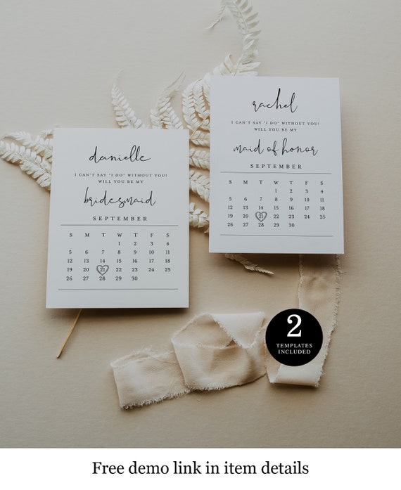 Minimalist Calendar Proposal Card Template Fully Editable - Etsy
