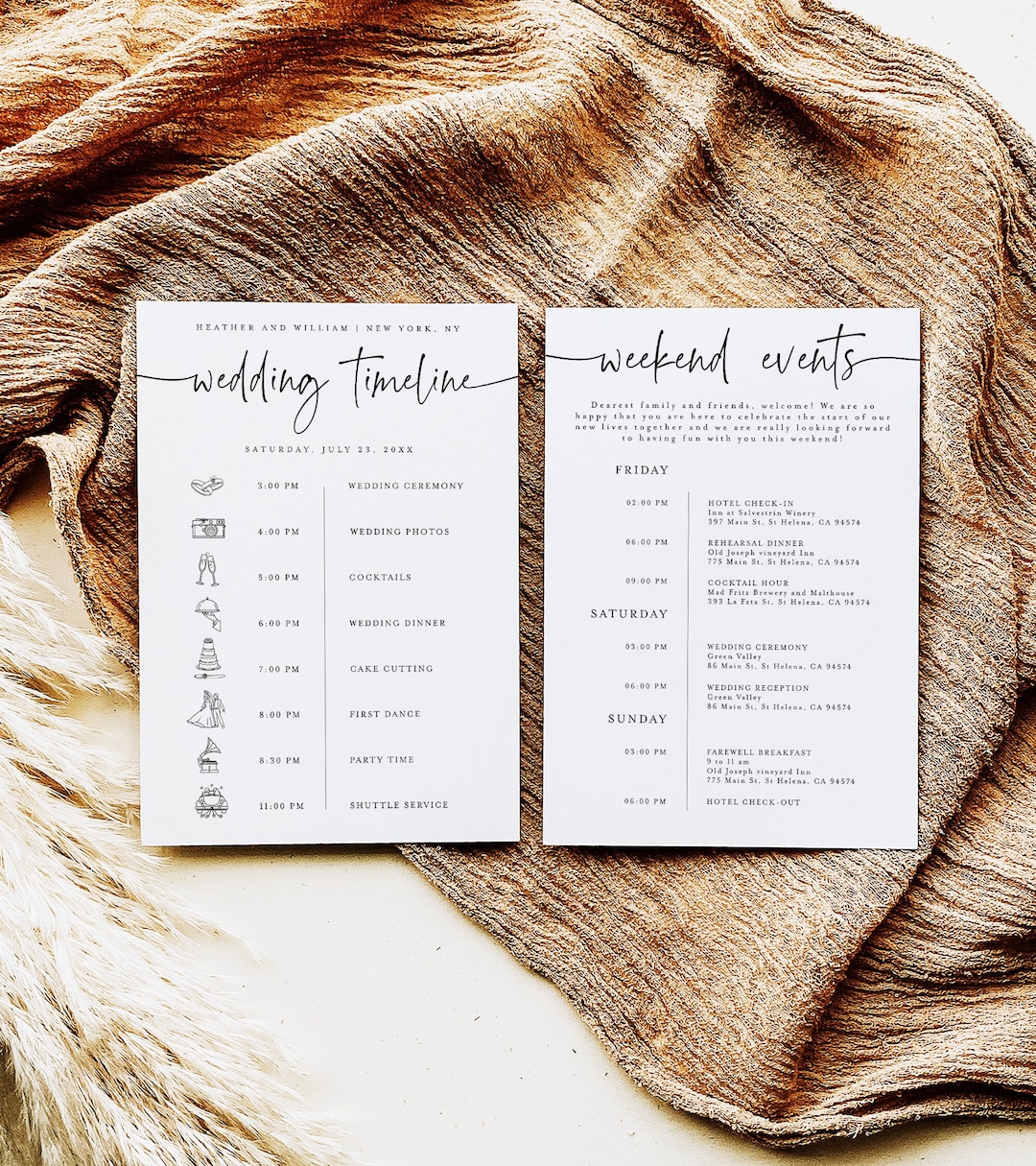 Minimalist Wedding Events Card, Itinerary Template, Fun Things to Do ...