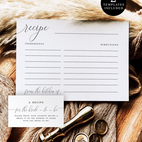 Bridal Shower Recipe Card & Recipe Request Template - Etsy