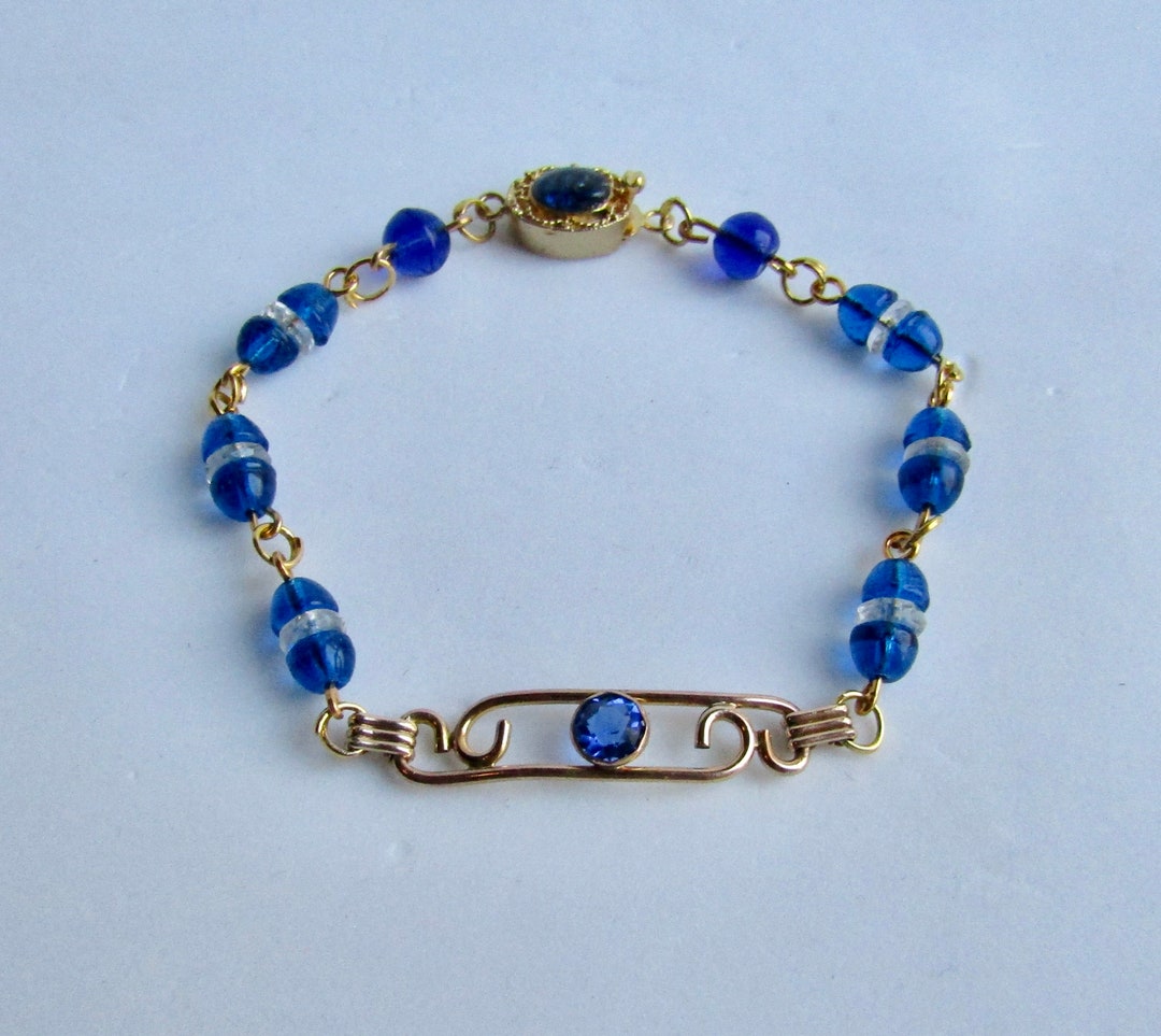 LC Wired Centerpiece Blue Paste Gemstone Link and Blue Glass Beads With ...