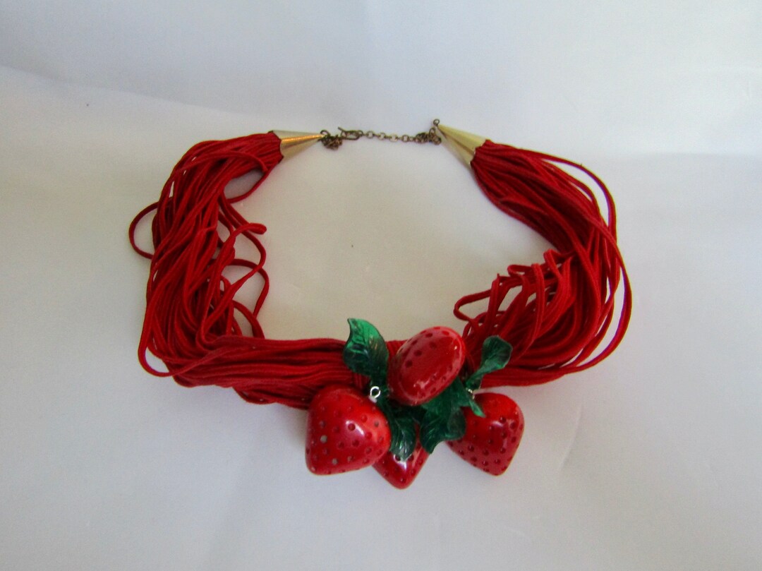 Vintage Red Silk Torsade 18 Inches With Plastic Realistic Figurative ...