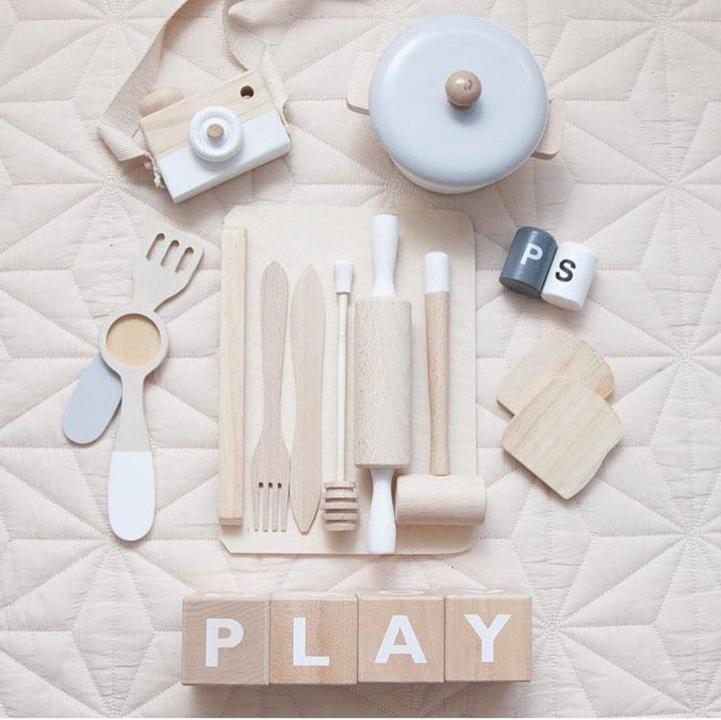 Wooden Utensils Play Set for Kids custom Colour Choice | Etsy