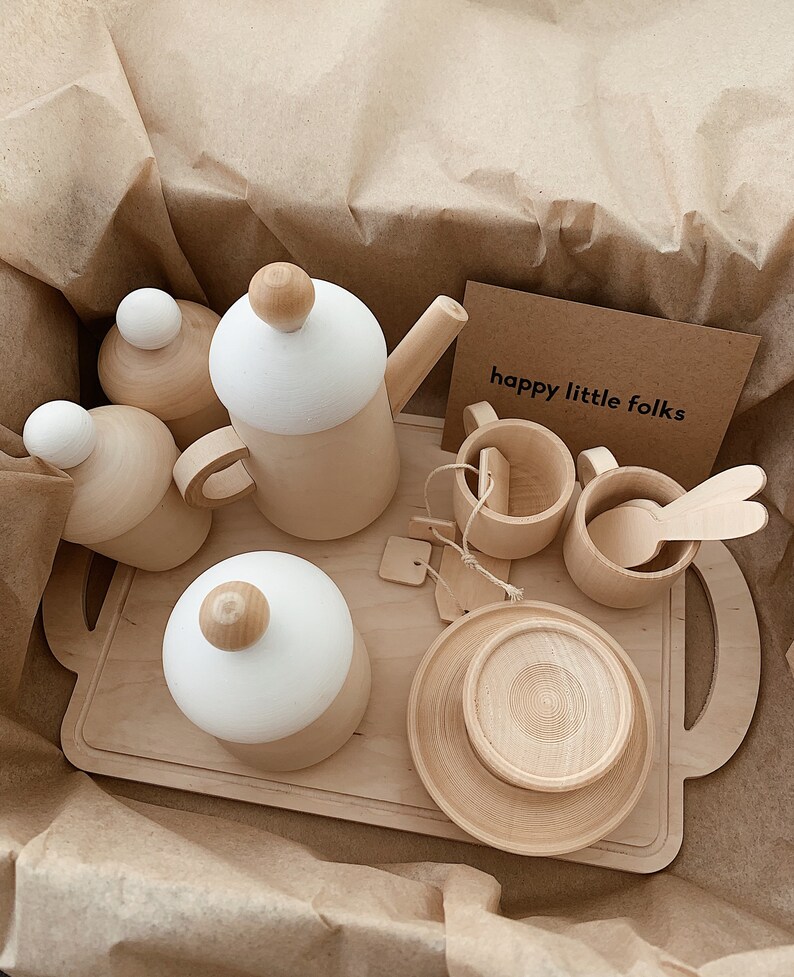 Wooden Tea Set Toy custom Colour Choice Pretend Play Tea - Etsy
