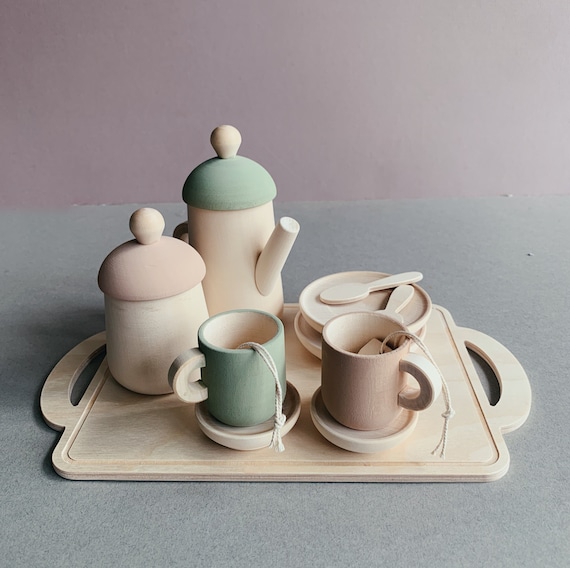 Wooden Tea Set Toy custom Colour Choice Pretend Play Tea | Etsy