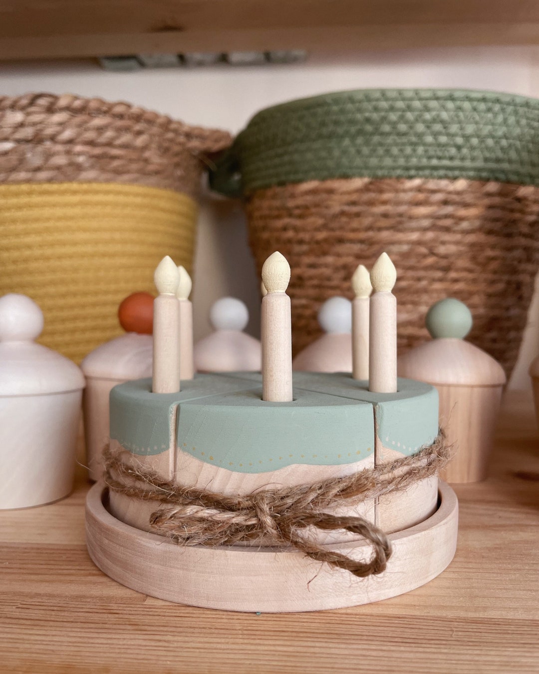 Wooden Cake Toy in Frosted Mint Flavour Wooden Cake Pretend Play ...