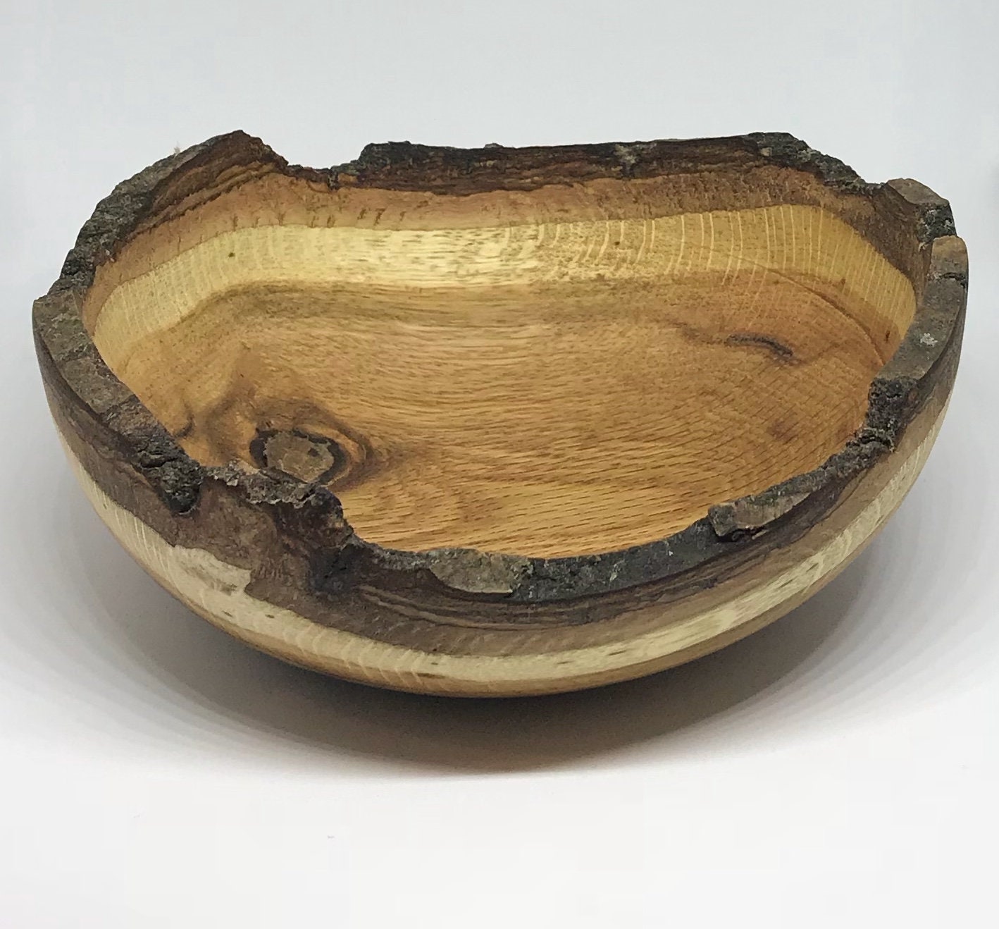 Rustic Handturned Wooden Bowl - O1805 Reclaimed Oak with Natural Edge ...