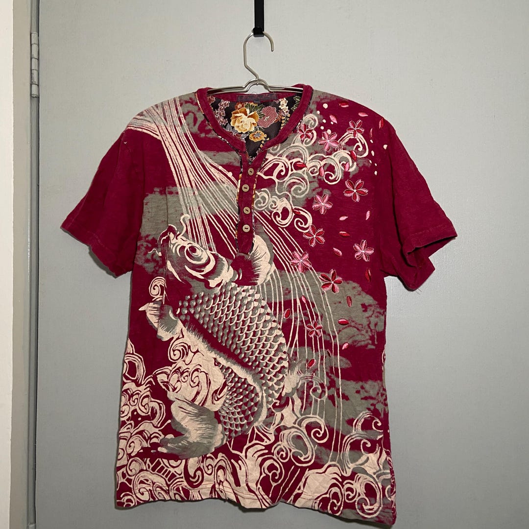 Sukajan Koi Fish Embroidered Shirt Maroon M Japan Souvenir Streetwear ...