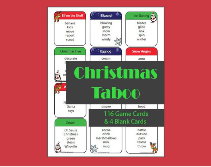116 Christmas Taboo Game Cards Printable Christmas Party | Etsy