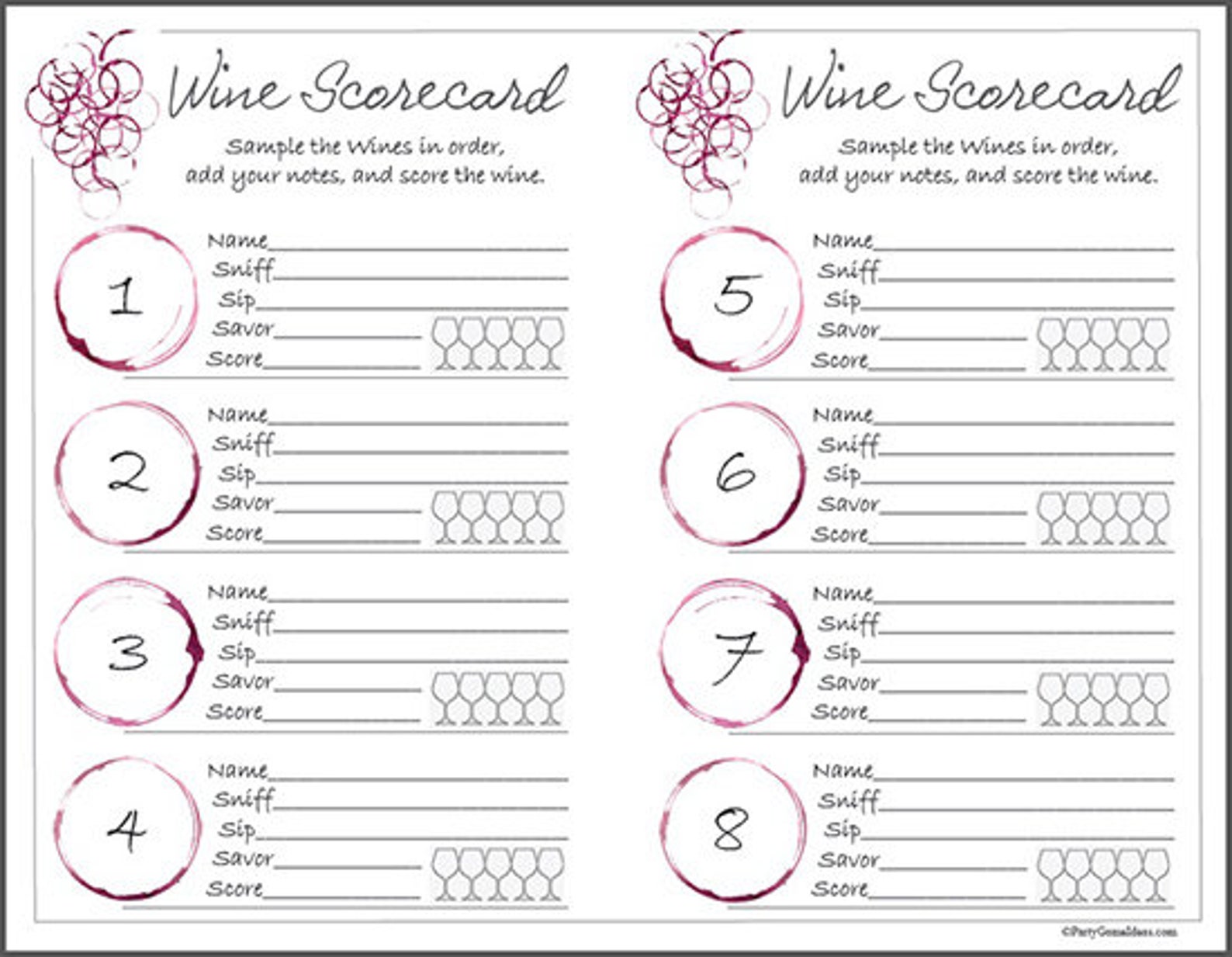 Wine Tasting Party Kit - Printable Wine Tastings Placemats, Rating ...