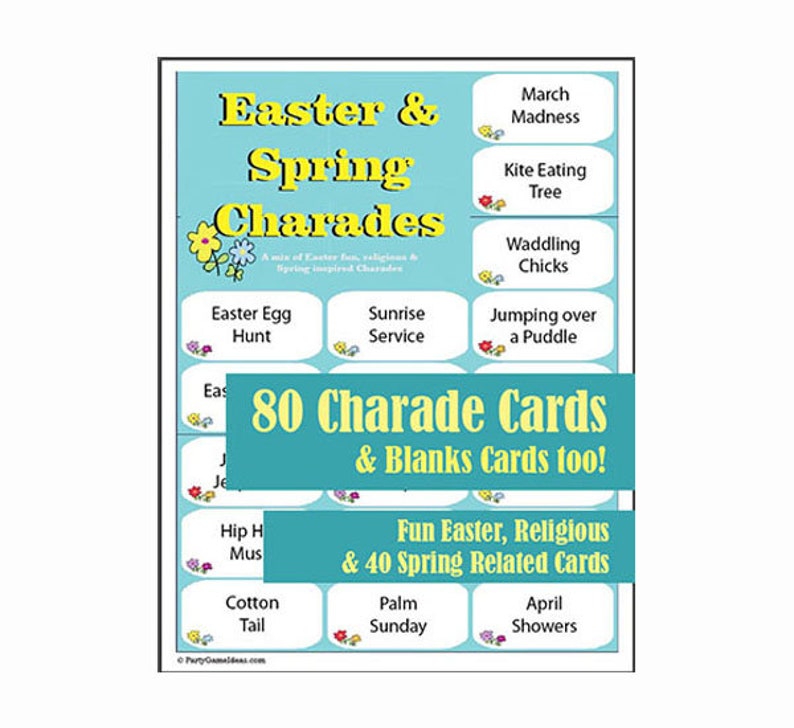 80 Printable Easter and Spring Charades - Easter Charades & Pictionary ...