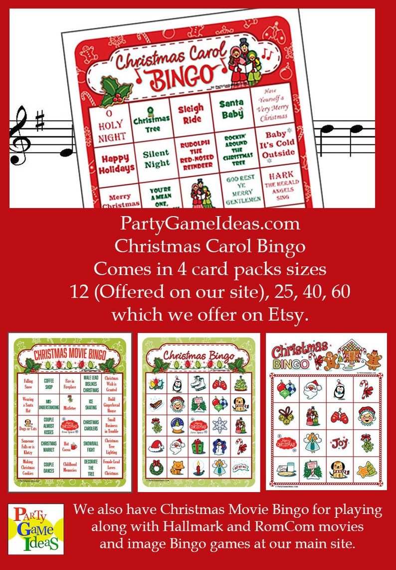 Christmas Carol Bingo - 25 Card Pack - Christmas Music and Bingo United ...