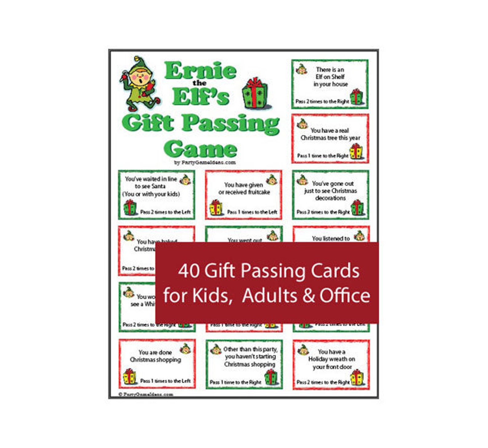 Christmas Gift Passing Game 40 Printable Gift Passing Cards for ...