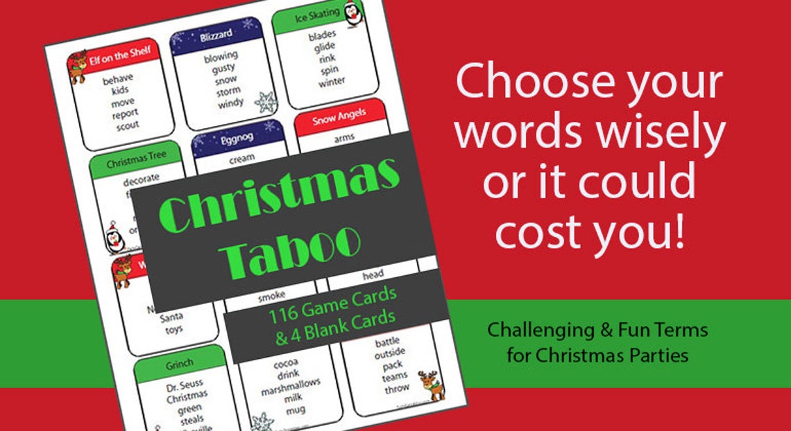 116 Christmas Taboo Game Cards Printable Christmas Party Game Christmas ...