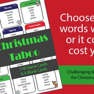 116 Christmas Taboo Game Cards Printable Christmas Party Game Christmas ...
