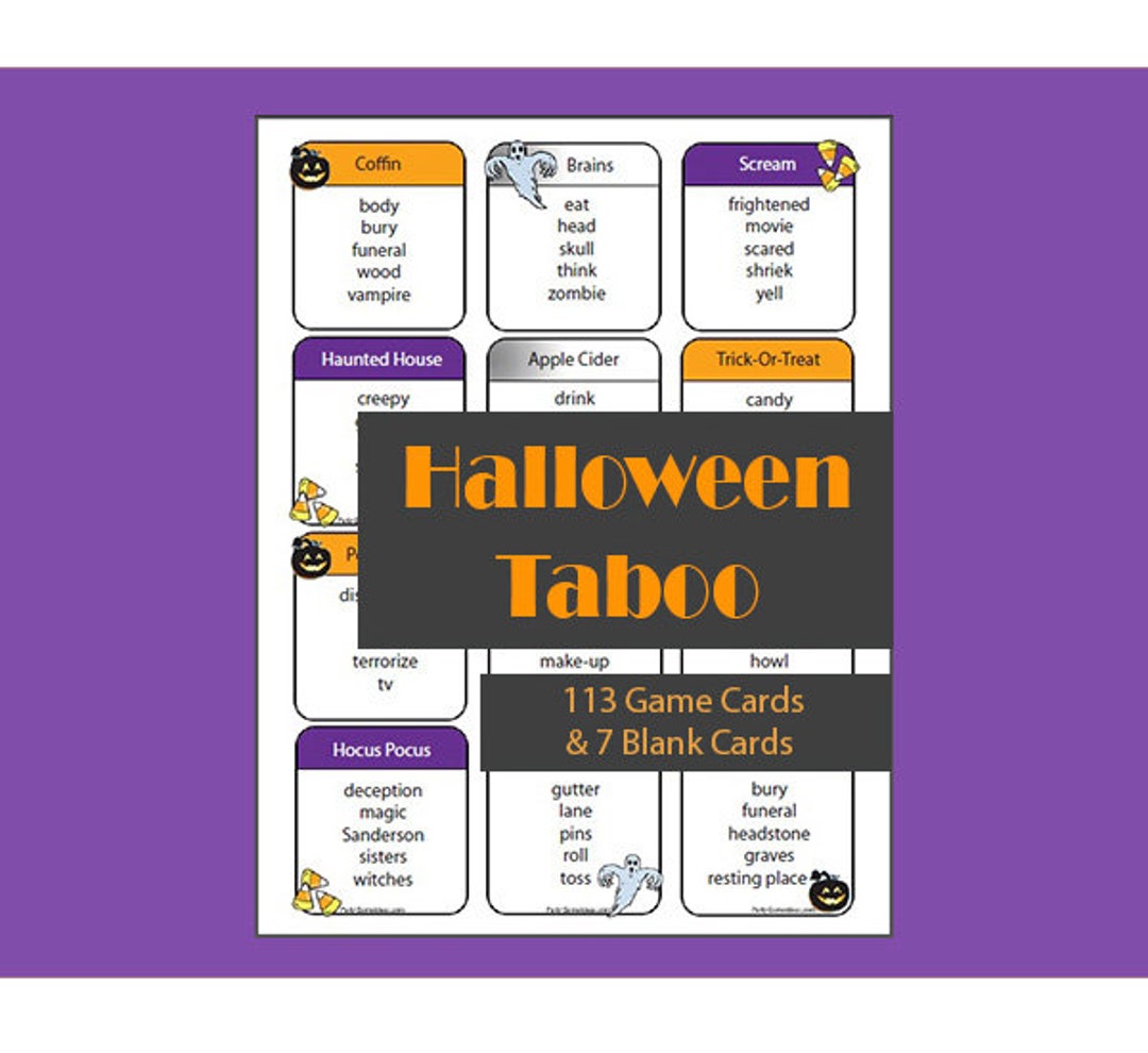 113 Halloween Taboo Game Cards - Printable Halloween Party Game ...