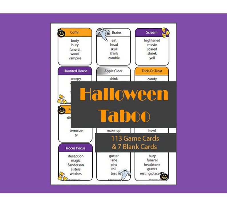 113 Halloween Taboo Game Cards Printable Halloween Party Game Halloween ...