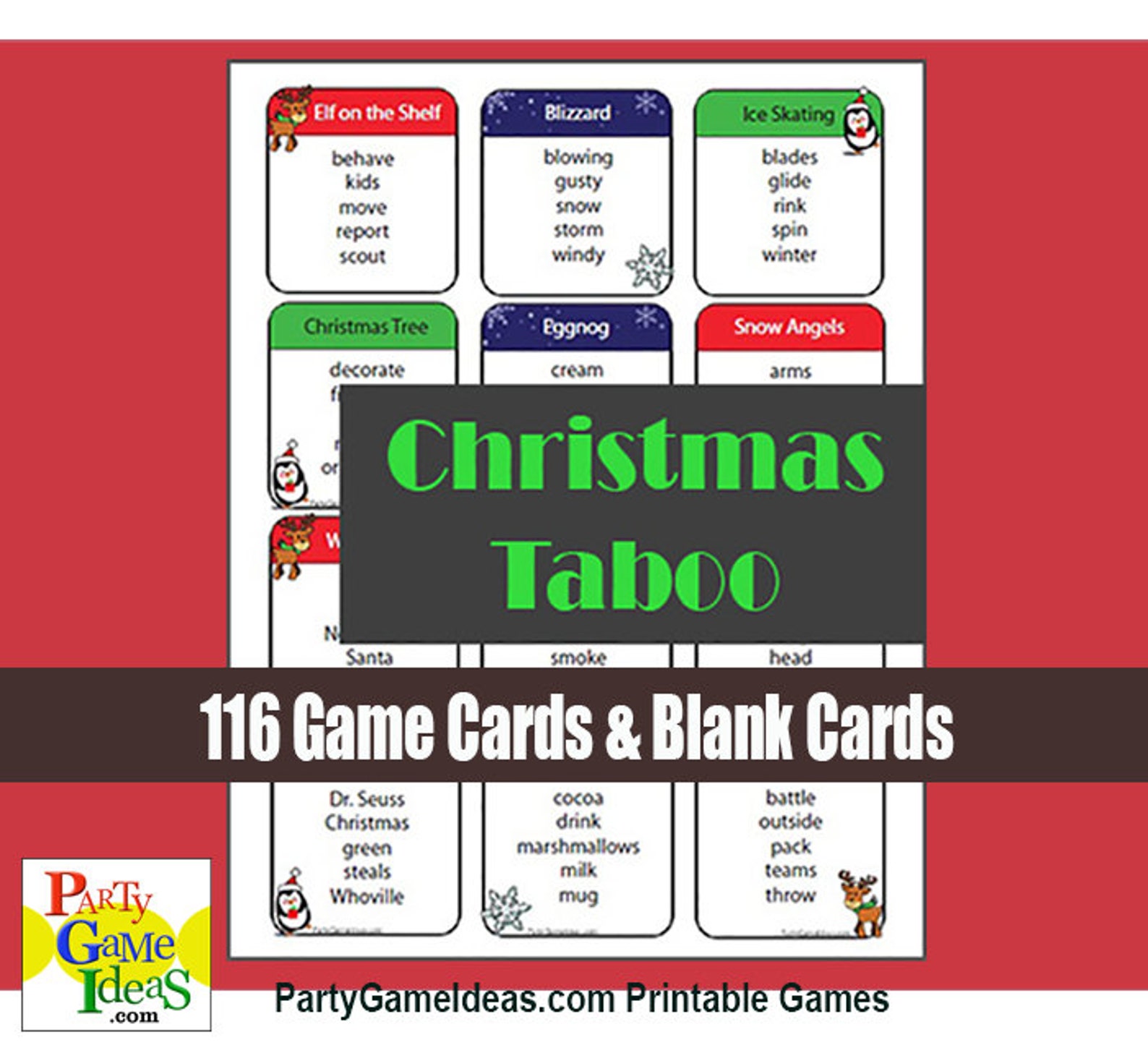 116 Christmas Taboo Game Cards Printable Christmas Party Game Christmas ...