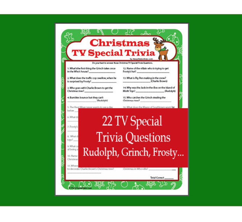 Christmas Cartoon Trivia Game Printable Christmas Quiz With Rudolph ...