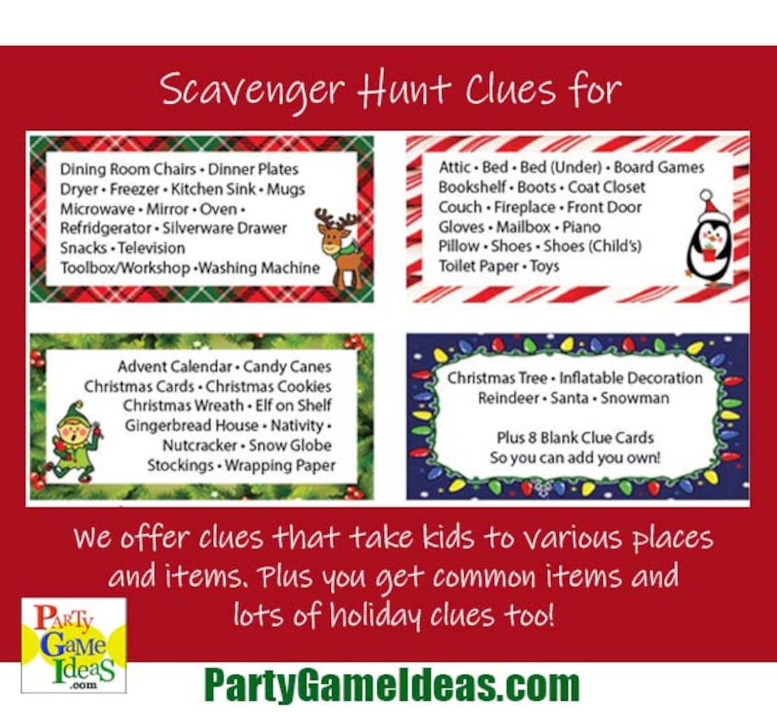 50 Christmas Scavenger Hunt Clues for Kids, Printable Christmas ...