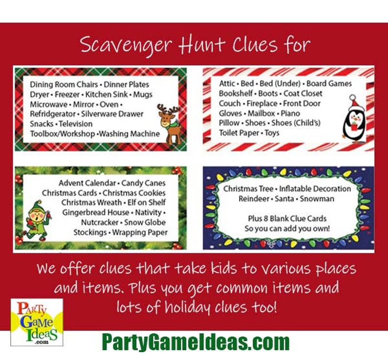 50 Christmas Scavenger Hunt Clues for Kids, Printable Christmas ...