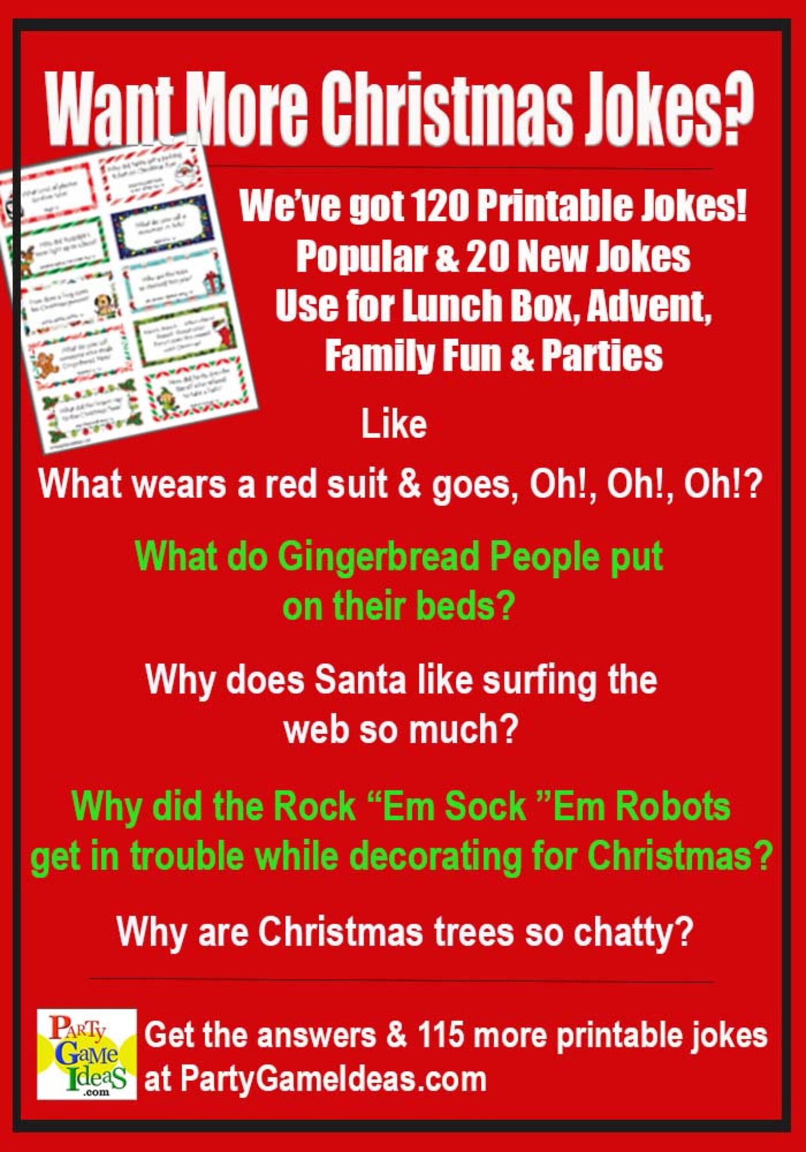 120 Christmas Jokes for Kids, Printable Christmas Lunch Box Jokes ...