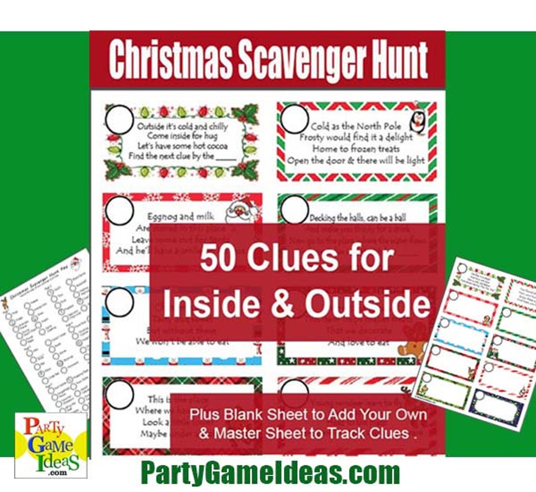 50 Christmas Scavenger Hunt Clues for Kids, Printable Christmas ...